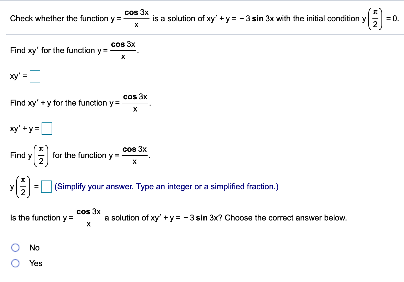 Solved cos 3x Check whether the function y= is a solution of | Chegg.com