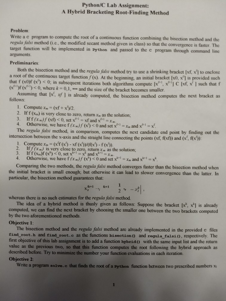 Python/C Lab Assignment: A Hybrid Bracketing | Chegg.com