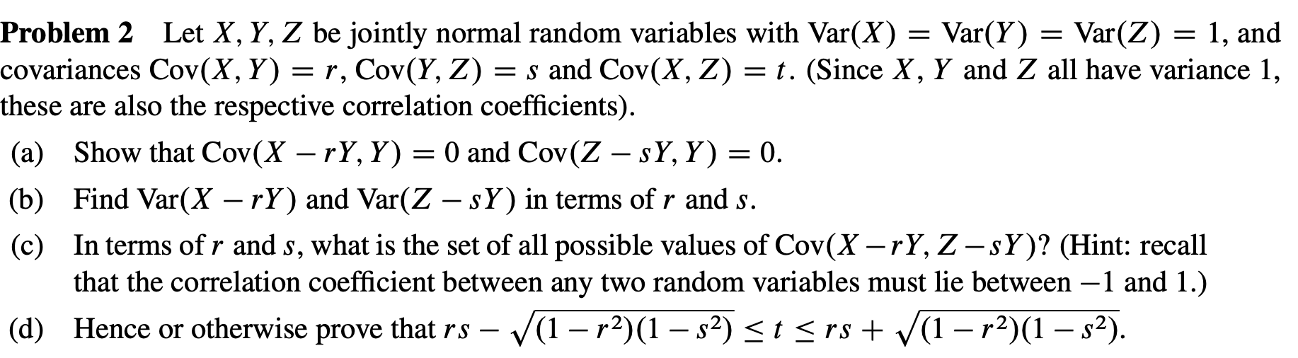 Solved Problem 2 Let X, Y, Z be jointly normal random | Chegg.com