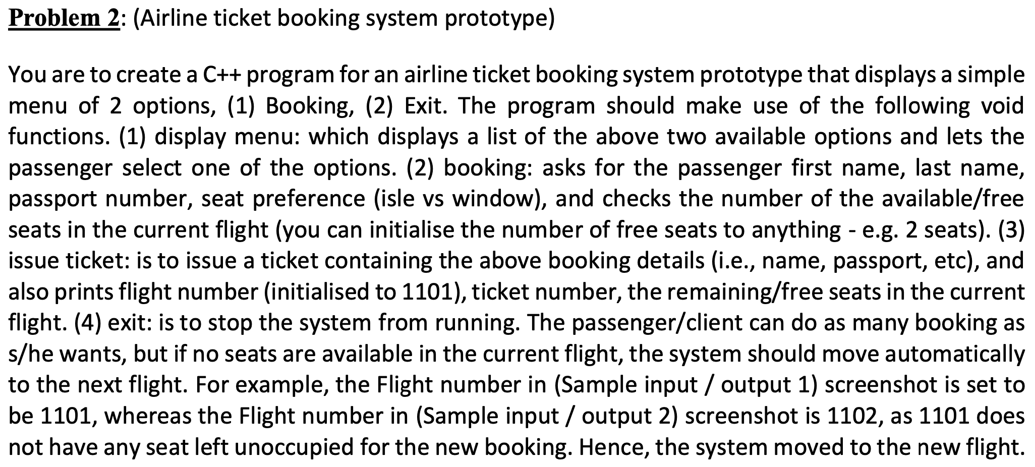 Solved Problem 2: (Airline ticket booking system prototype) | Chegg.com