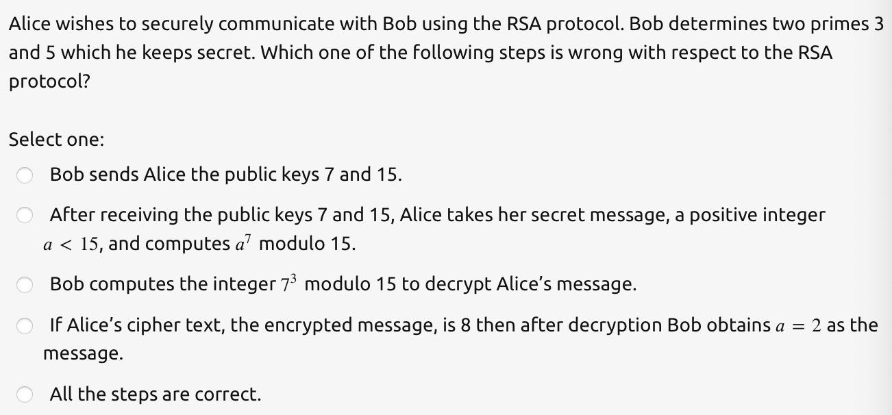 Solved Alice wishes to securely communicate with Bob using | Chegg.com
