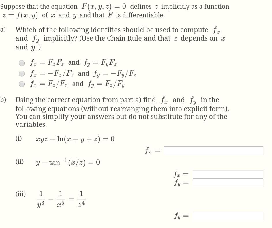Solved Suppose That The Equation F X Y Z 0 Defines Z