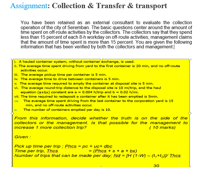 Assignment: Collection & Transfer & transport You | Chegg.com