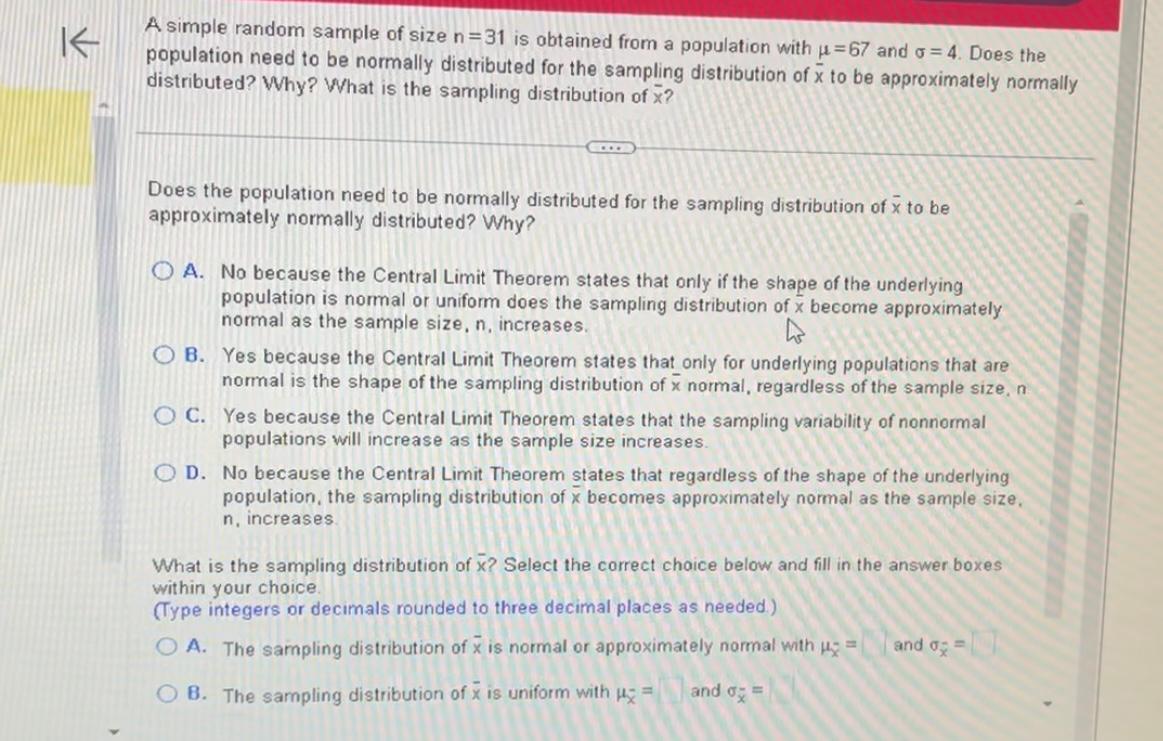Solved What is the sampling distribution of xˉ ? Select the | Chegg.com