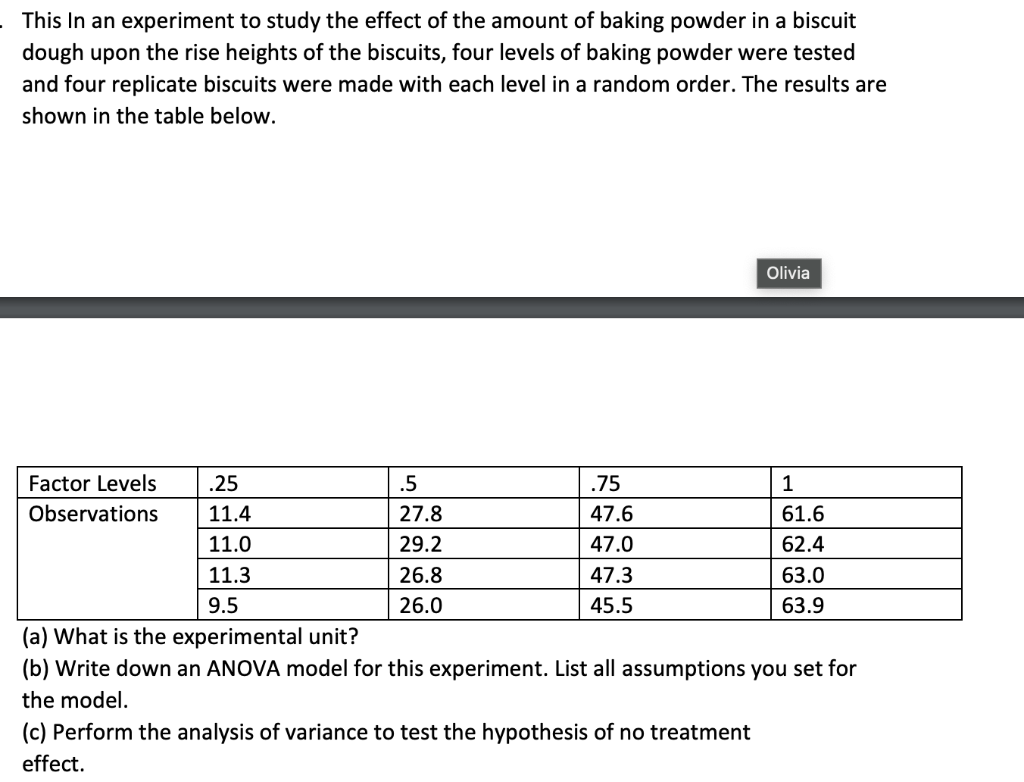Solved This in an experiment to study the effect of the | Chegg.com