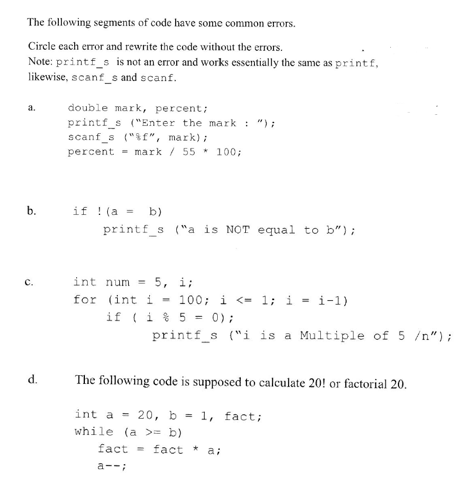 Solved The following segments of code have some common | Chegg.com