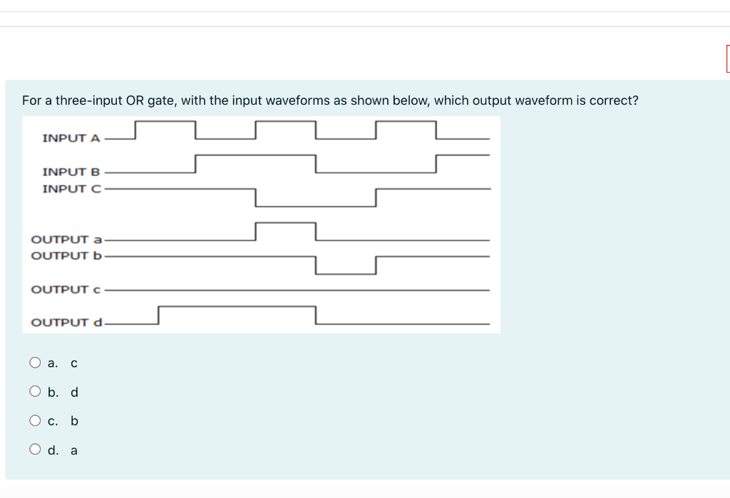 Solved For a three-input OR gate, with the input waveforms | Chegg.com