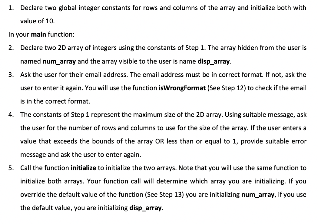 Solved 1. Declare two global integer constants for rows and | Chegg.com