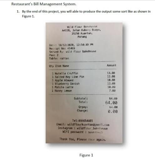 Solved Restaurant's Bill Management System. 1. By the end of | Chegg.com
