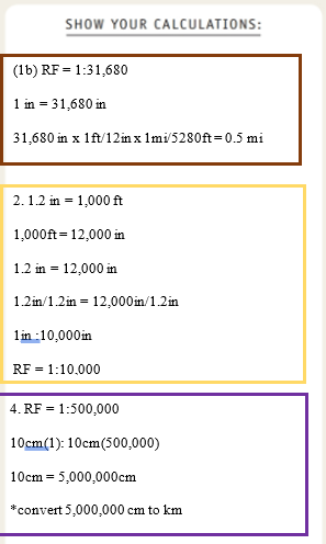 Solved SHOW YOUR CALCULATIONS: (16) RF = 1:31,680 1 in = | Chegg.com