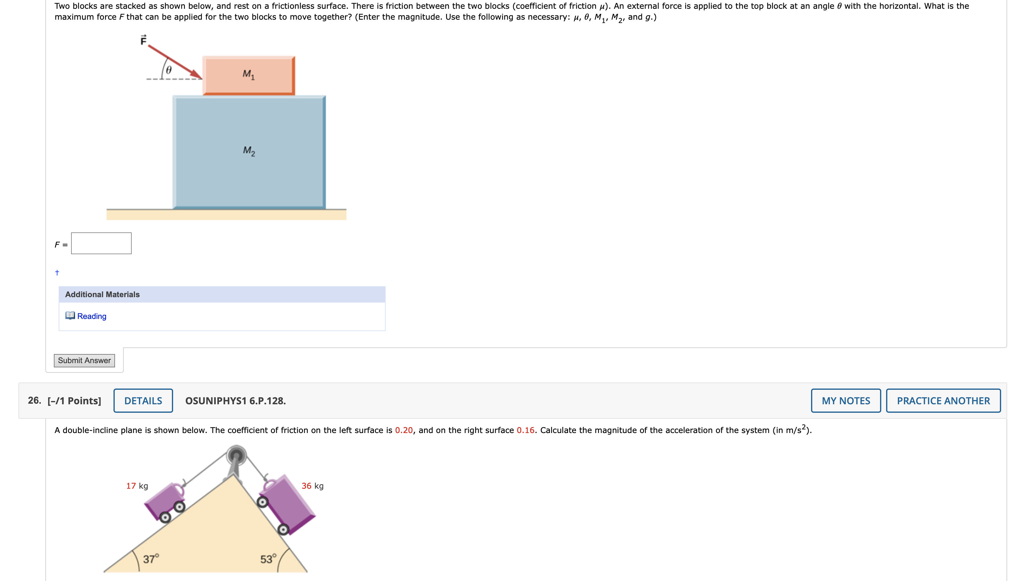Solved maximum force F that can be applied for the two | Chegg.com