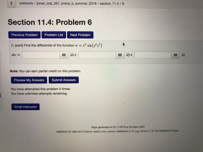 Solved webwork/ jones mat 267 online_b summer 2018/ section | Chegg.com Solved webwork/ jones mat 267 online_b summer 2018/ section | Chegg.com