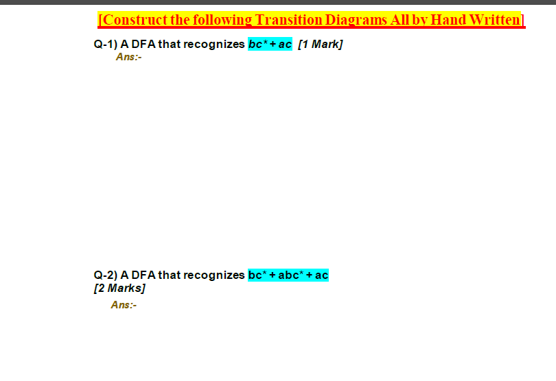 Solved [Construct the following Transition Diagrams All by | Chegg.com