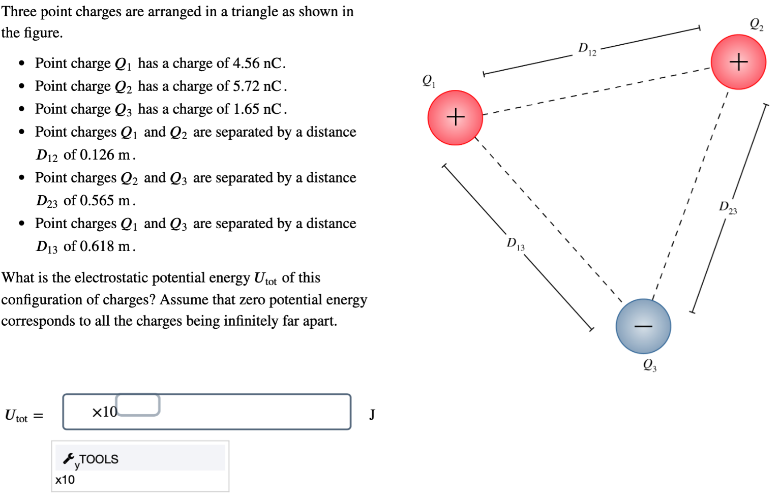 Solved Three point charges are arranged in a triangle as | Chegg.com