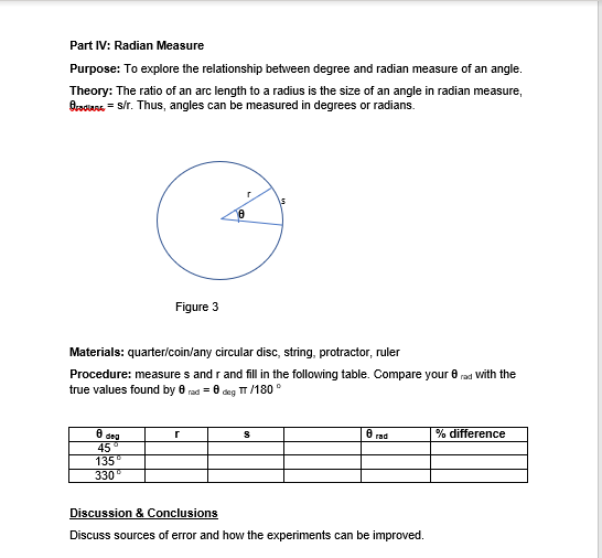 Lab 1: Basic Trigonometry & Radians In this lab you | Chegg.com