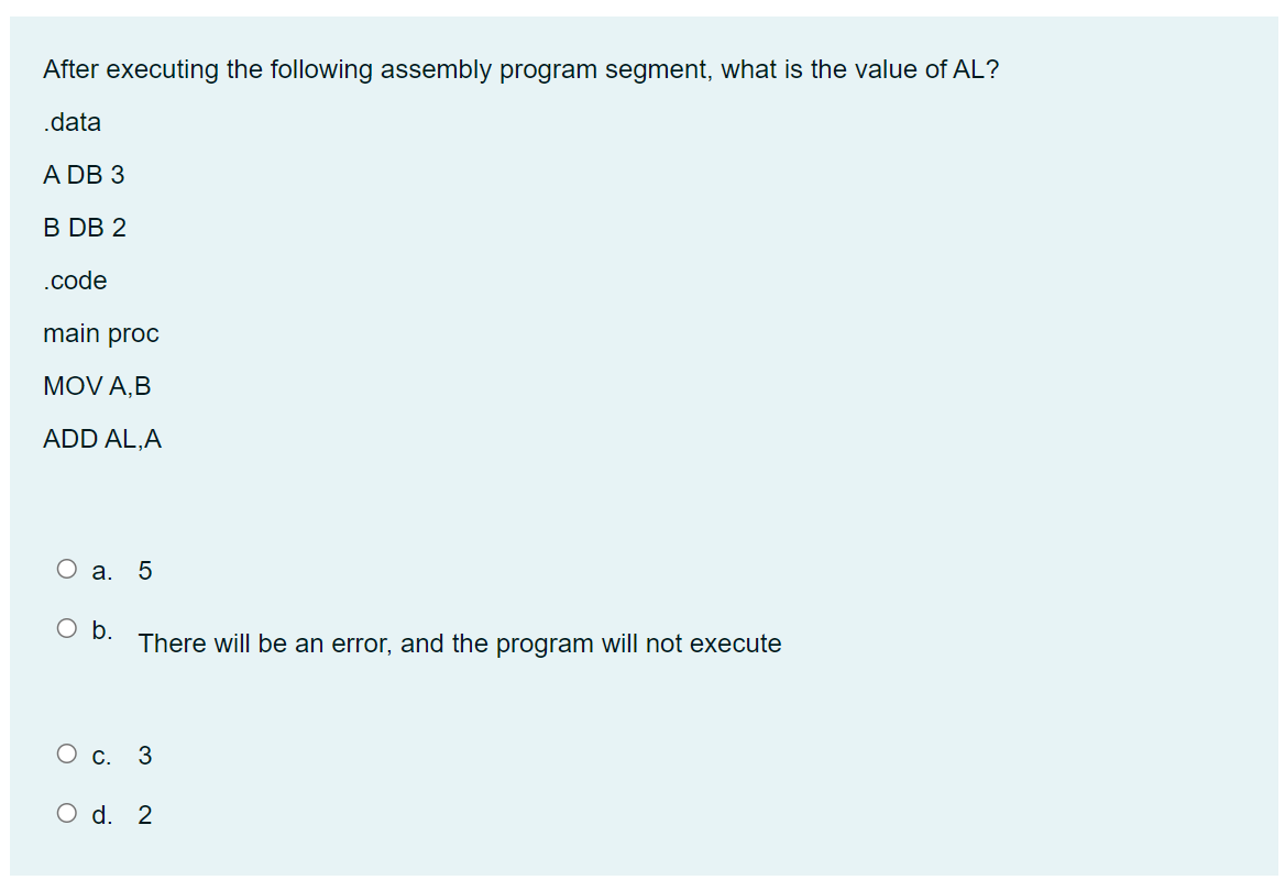 Solved After executing the following assembly program | Chegg.com