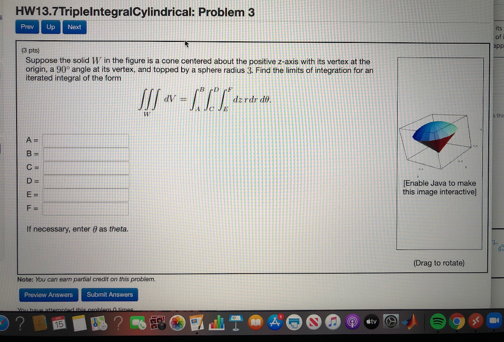 Solved HW13.7TripleIntegralCylindrical: Problem 4 Prev Up | Chegg.com
