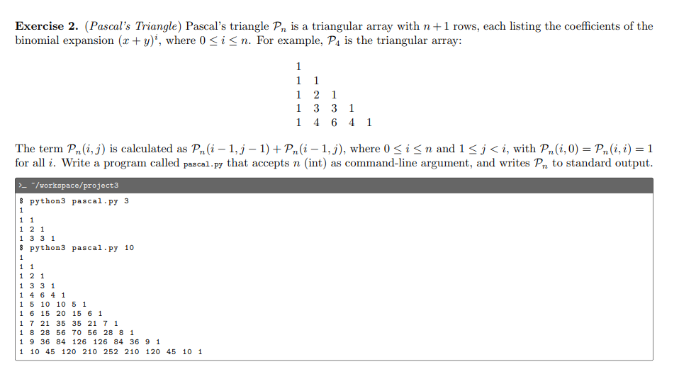 Solved Exercise 2. (Pascal's Triangle) Pascal's triangle Pn | Chegg.com