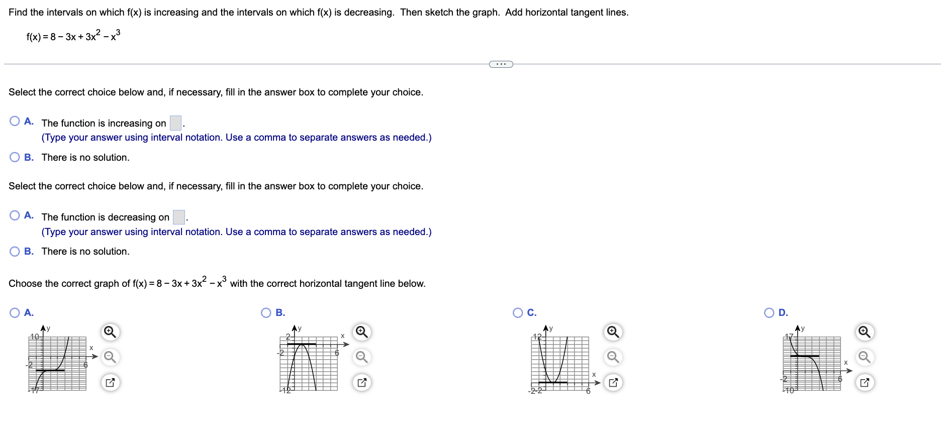 Solved f(x)=8−3x+3x2−x3 Select the correct choice below and, | Chegg.com