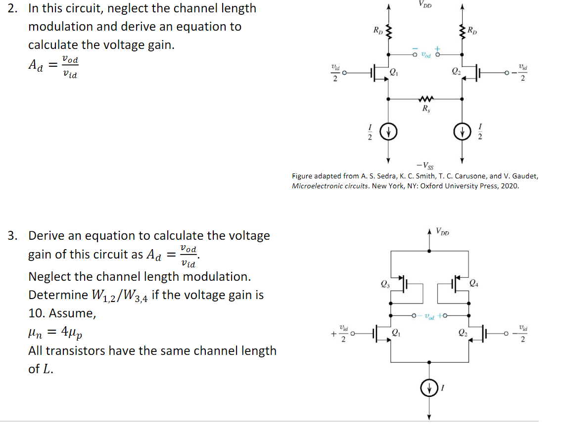 Solved VDD RD RD 2. In this circuit, neglect the channel | Chegg.com
