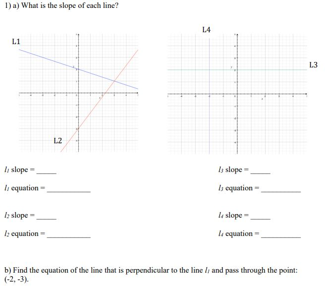 Solved 1) a) What is the slope of each line? L4 L1 L3 L2 I | Chegg.com