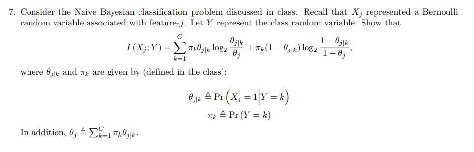 7. Consider the Naive Bayesian classification problem | Chegg.com