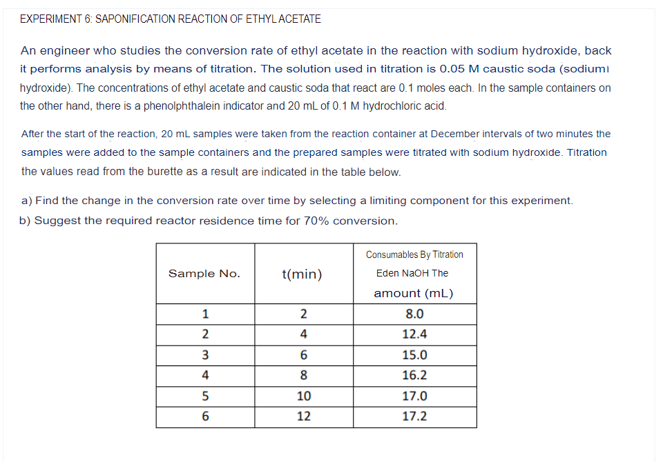 Solved EXPERIMENT 6: SAPONIFICATION REACTION OF ETHYL | Chegg.com