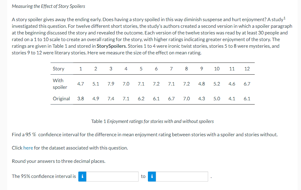 Solved Measuring the Effect of Story Spoilers A story | Chegg.com
