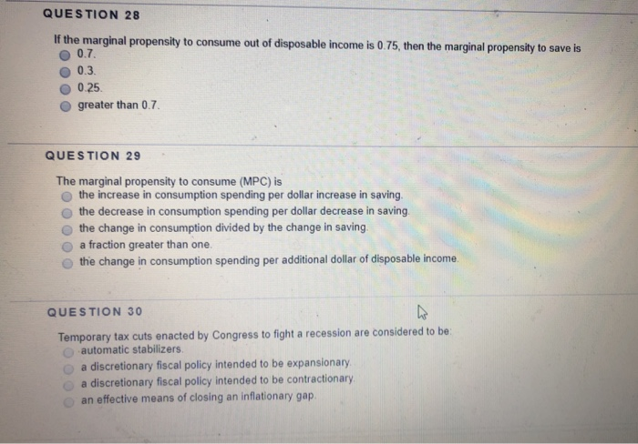 Solved QUESTION 28 If the marginal propensity to consume out | Chegg.com