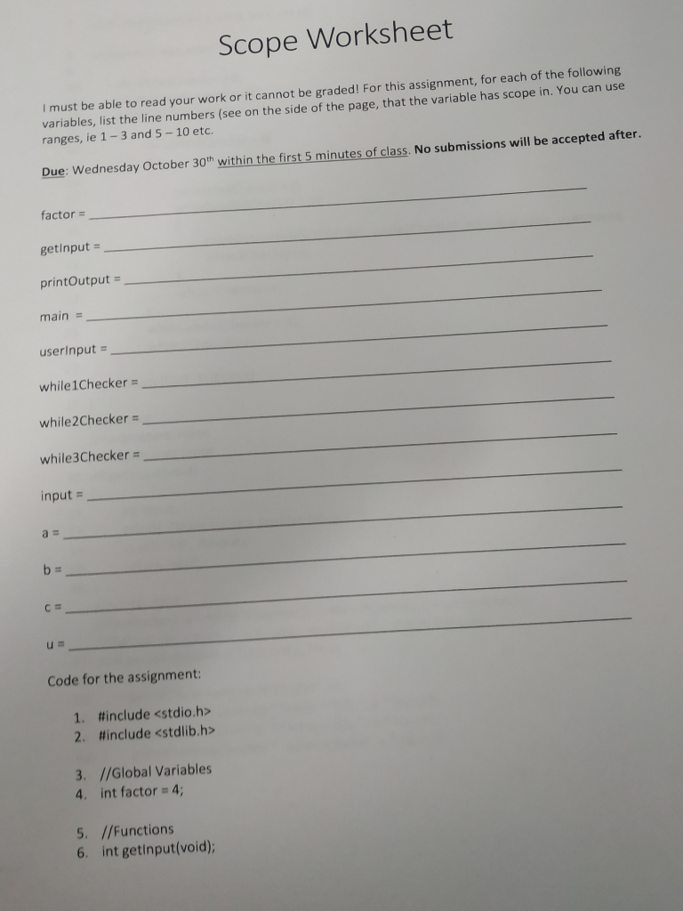 Scope Worksheet I must be able to read your work or | Chegg.com