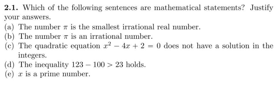 Solved 2.1. Which of the following sentences are | Chegg.com