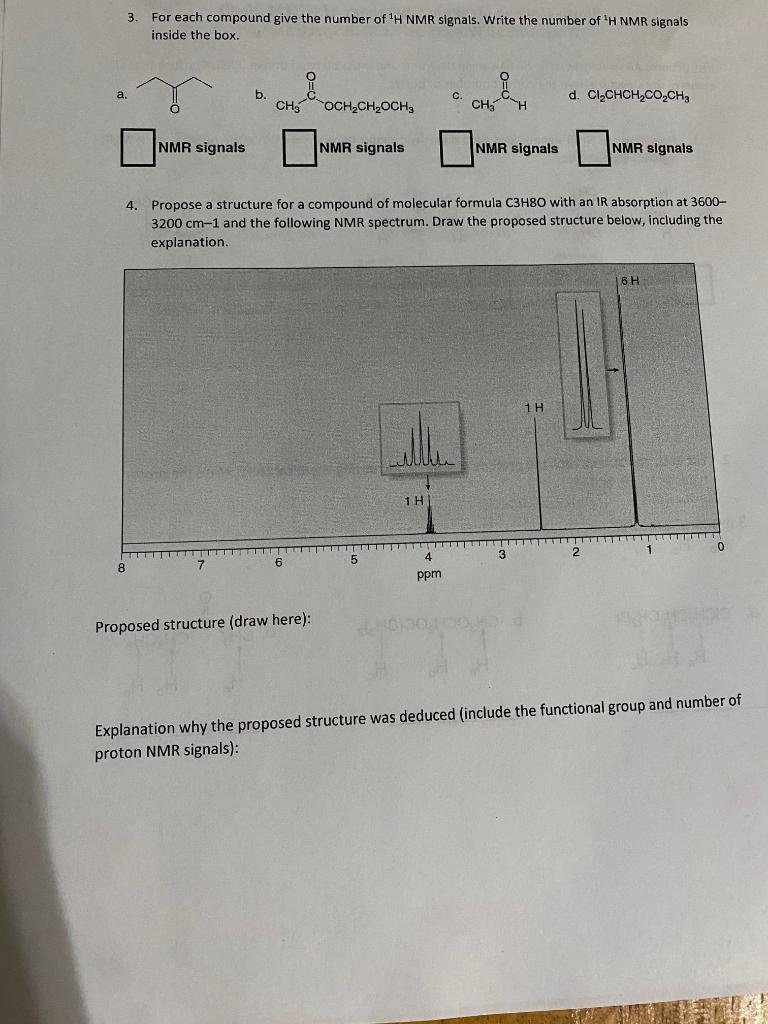 Solved 3. For each compound give the number of 1H NMR | Chegg.com