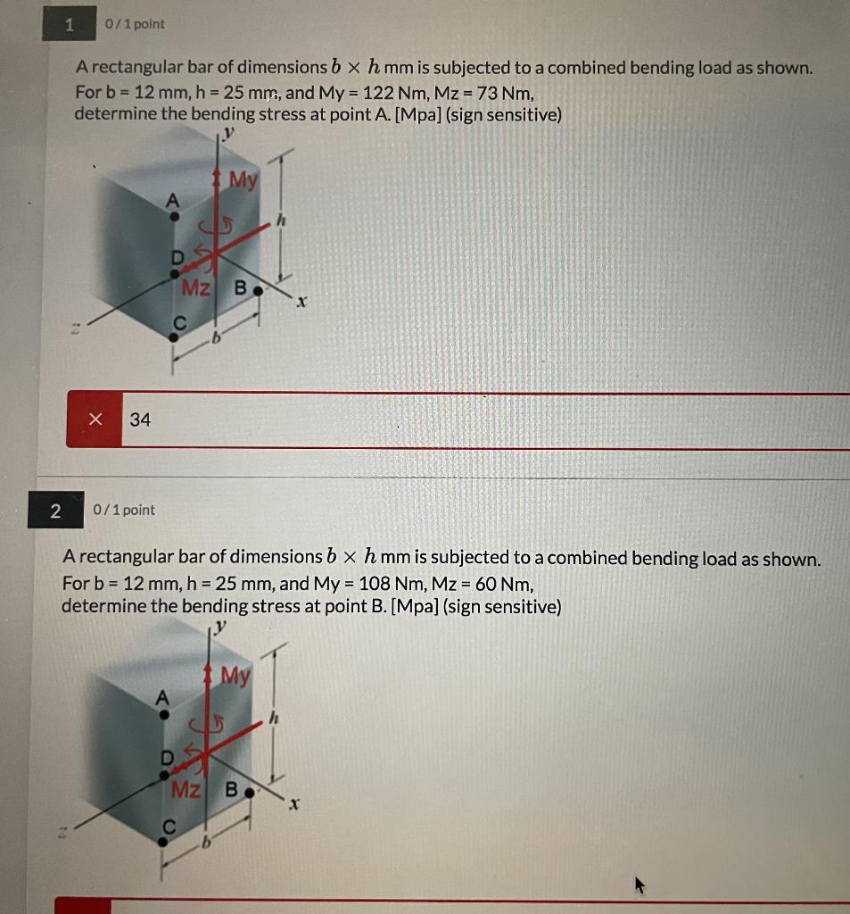 Solved 1 0/1 point A rectangular bar of dimensions 6 x h mm | Chegg.com