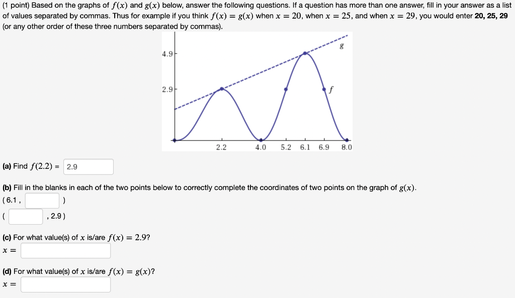 Solved (1 point) Based on the graphs of f(x) and g(x) below, | Chegg.com