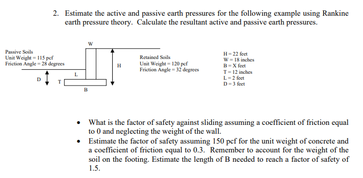 Solved 2. Estimate the active and passive earth pressures | Chegg.com