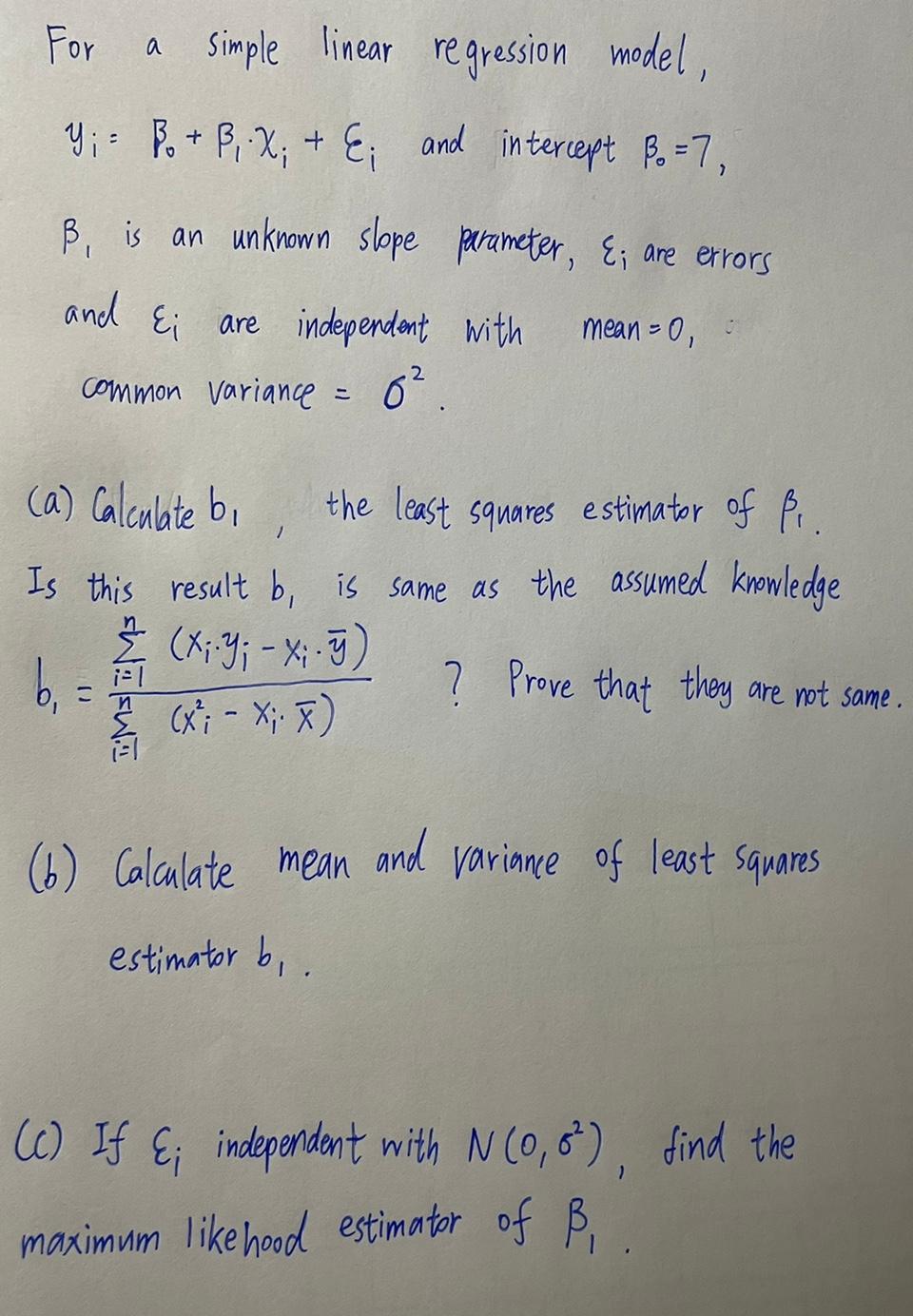 For a simple linear regression model, yi=β0+β1⋅xi+εi | Chegg.com