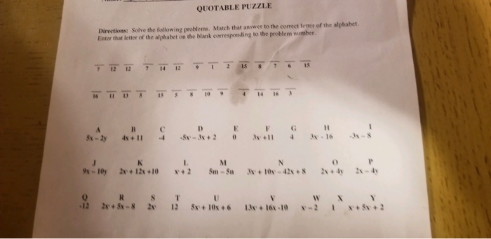 Solved QUOTABLE PUZZLE Directions: Solve the following | Chegg.com