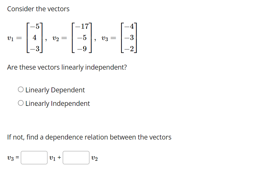 Solved Consider the vectors | Chegg.com