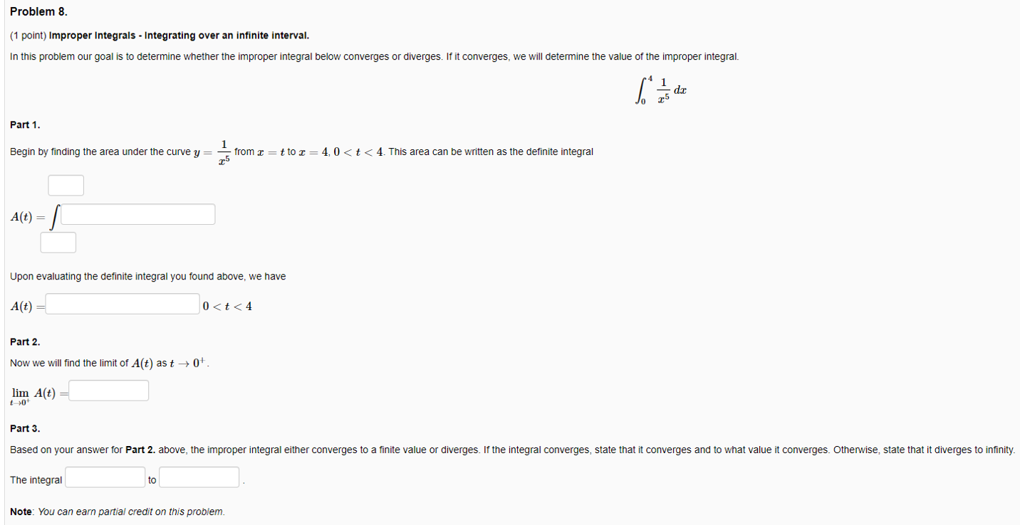 Solved Problem 8. (1 point) Improper Integrals - Integrating | Chegg.com