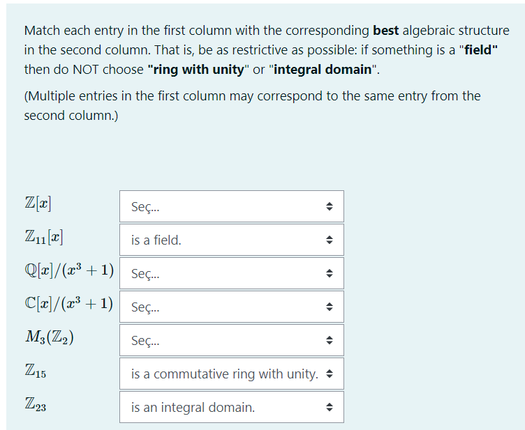 Solved Match each entry in the first column with the | Chegg.com