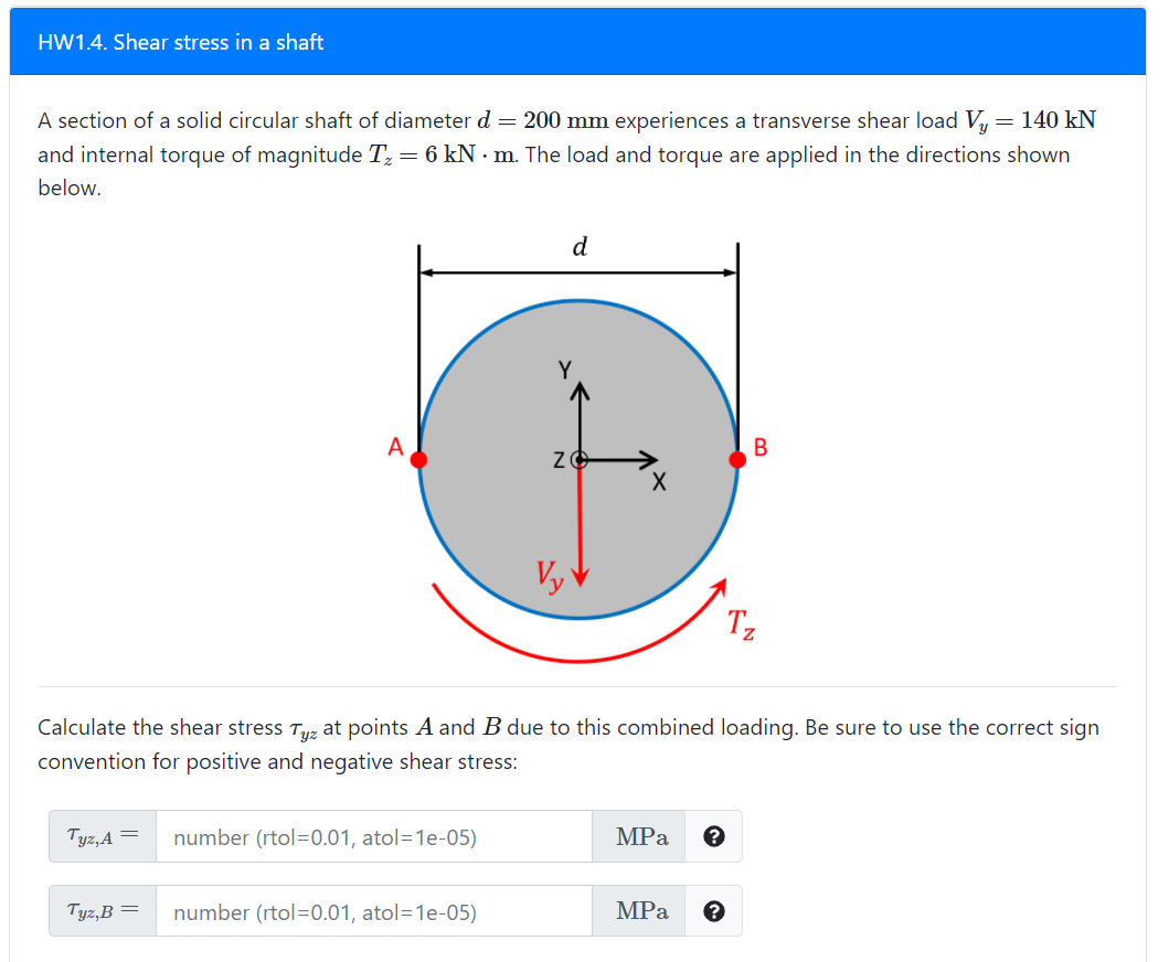 Solved HW1.4. Shear stress in a shaft A section of a solid | Chegg.com