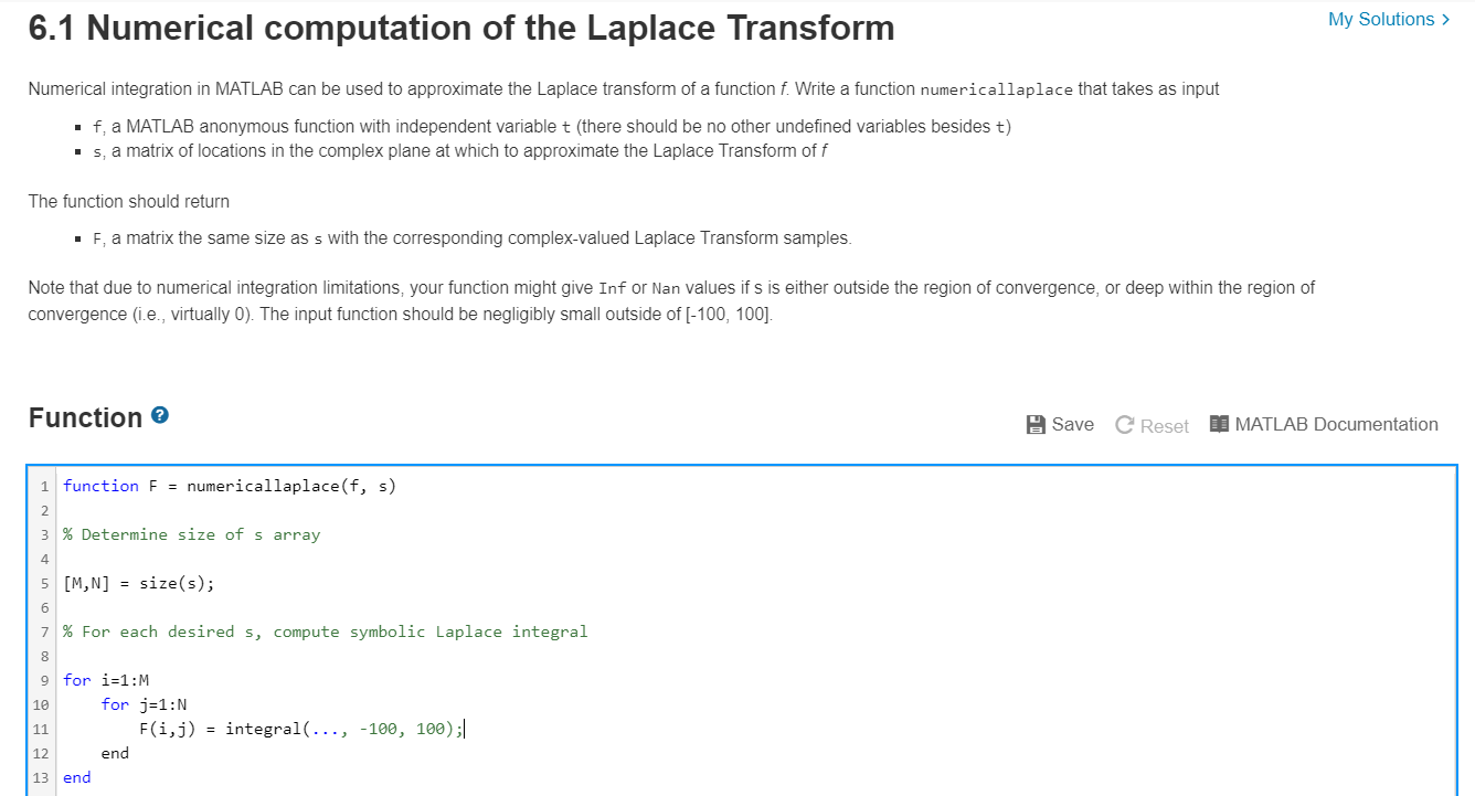 Solved 6.1 Numerical computation of the Laplace Transform My | Chegg.com