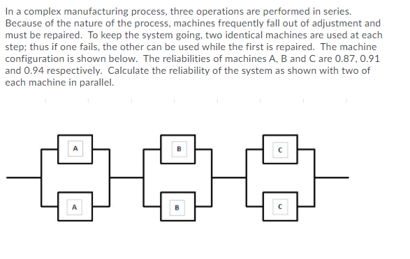 Solved In a complex manufacturing process, three operations | Chegg.com