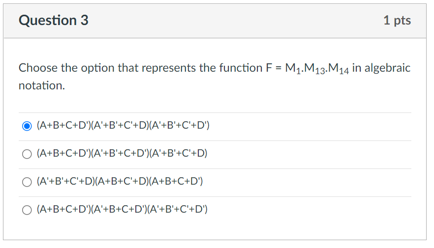 Solved F(A,B,C)=m2+m5+m6. Write the expression for F′ using | Chegg.com