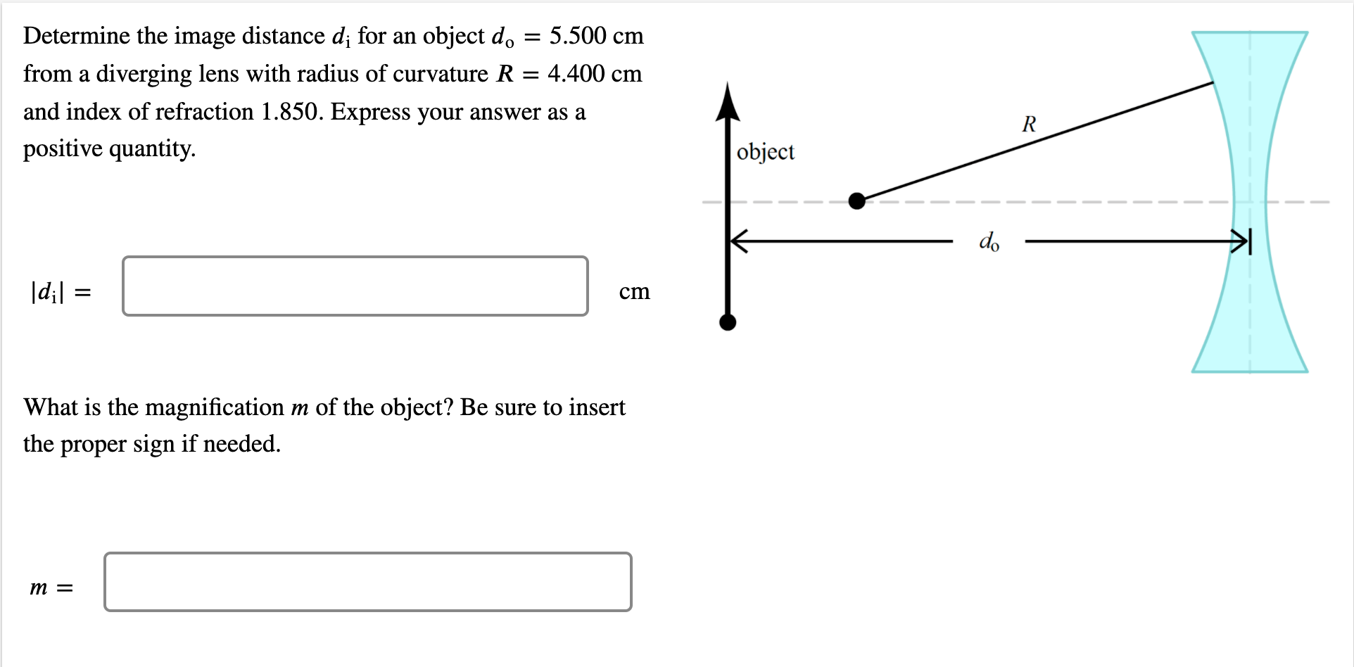 Solved - = Determine the image distance d; for an object do | Chegg.com