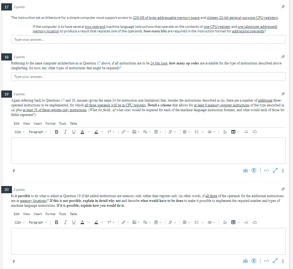 Solved The instruction set architecture for a simple | Chegg.com