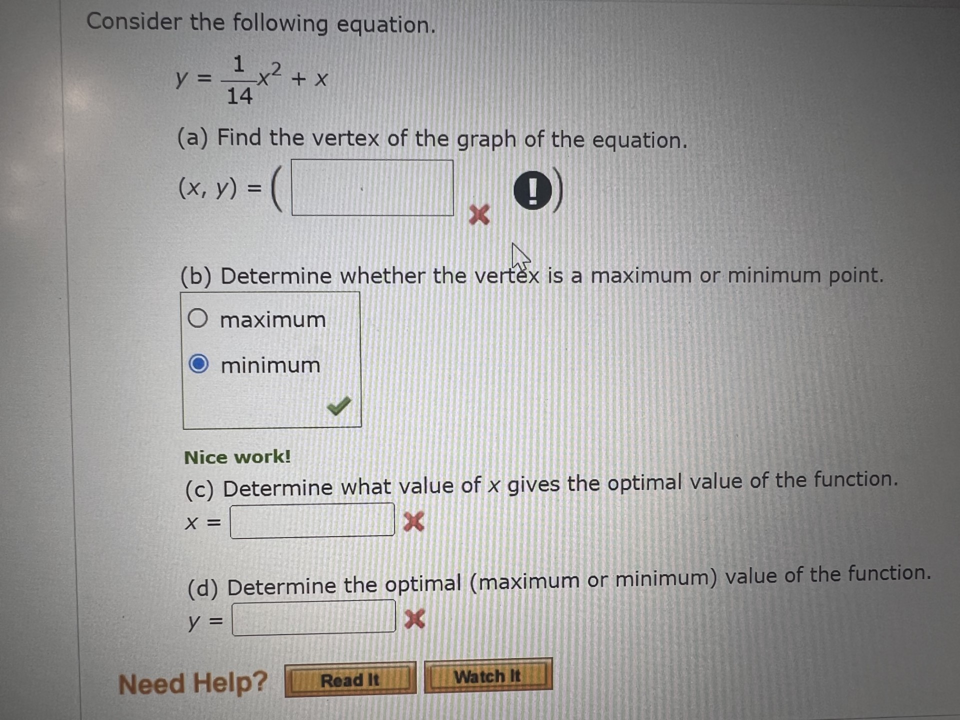 Solved Consider the following equation. y=141x2+x (a) Find | Chegg.com