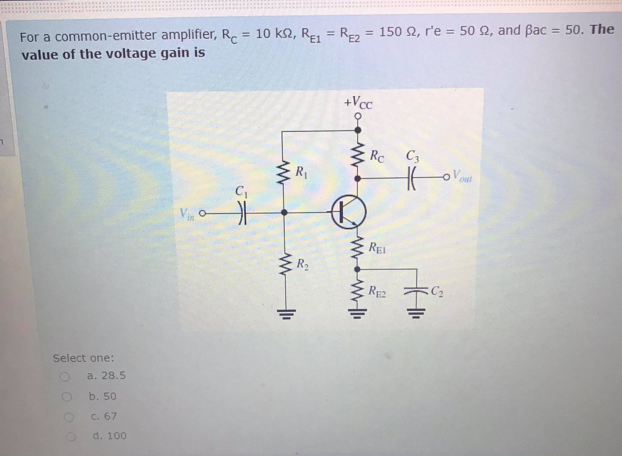 Solved For a common-emitter amplifier, Rc = 10 ks, Rai = RE2 | Chegg.com