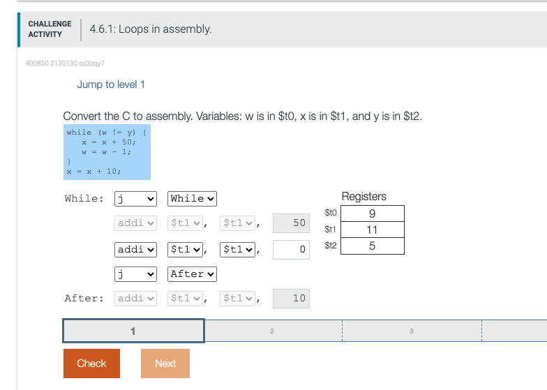 Solved Convert the C to assembly. Variables: w is in $t0,x | Chegg.com