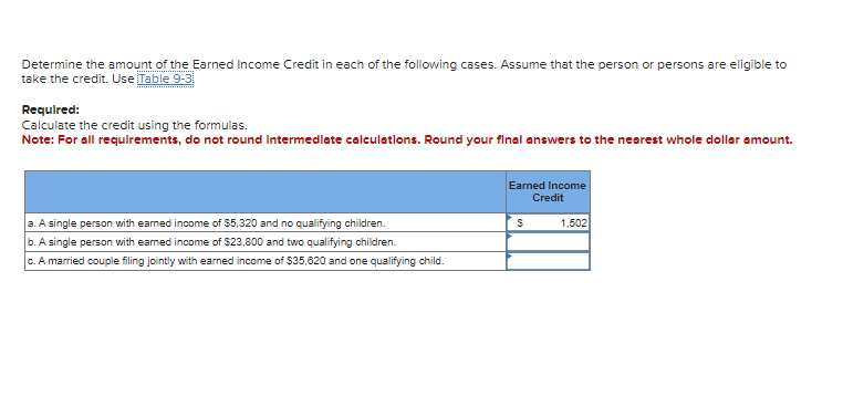 Solved Determine the amount of the Earned Income Credit in | Chegg.com
